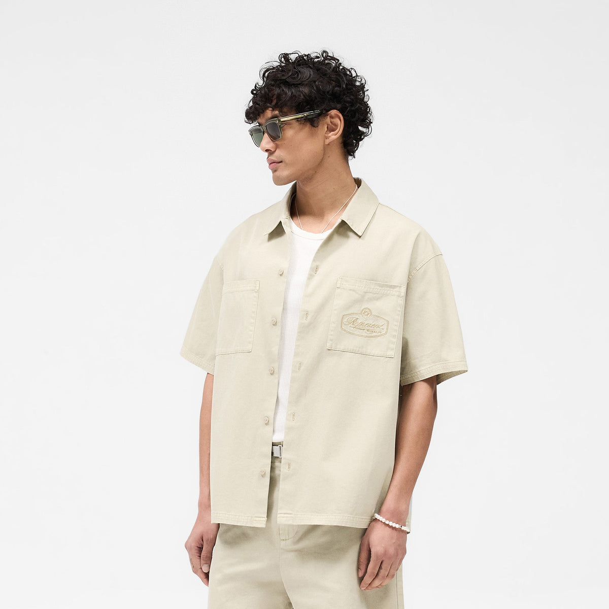 Short Sleeve Cotton Overshirt - Beige | REPRESENT